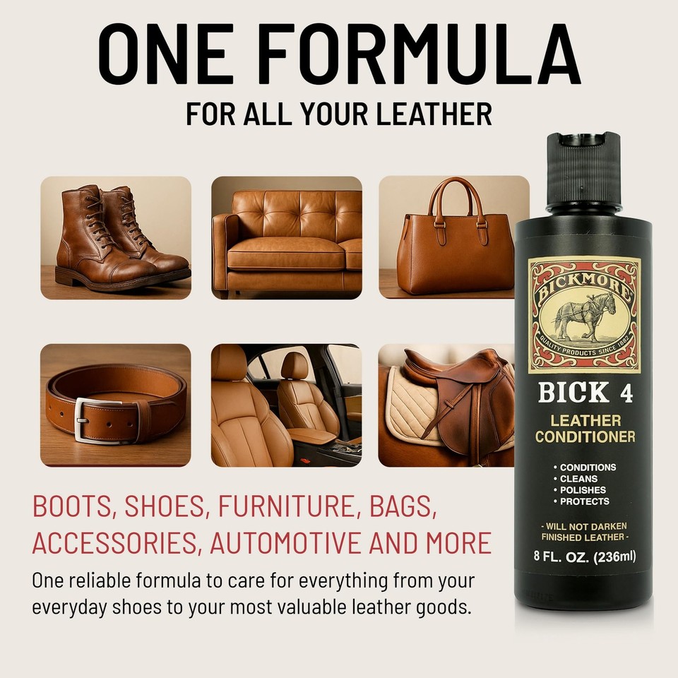 Bick 4 Leather Conditioner and Leather Cleaner 8 oz - Will Not Darken ...