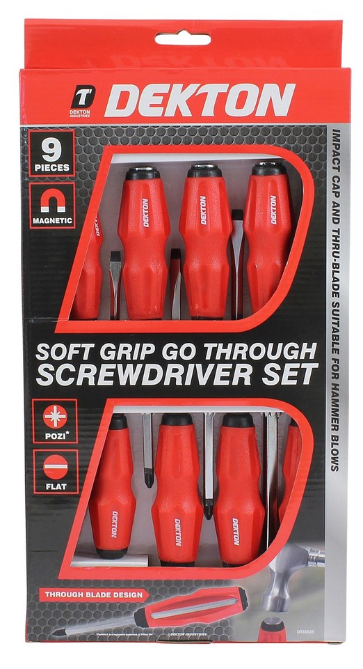 9pc Soft Grip Go Through Screwdriver Set Impact Cap Hammer Magnetic Tip ...