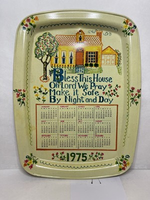 Vintage 1975 Sampler Calendar Tray Bless This House Metal | eBay