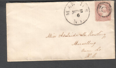 1860's cover Manilus NY to Miss Adelaide M Rowling Marcellus New York ...