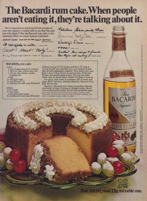 Bacardi Rum Vintage 1975 Magazine Print Ad Page Rum Cake Recipe Alcohol ...