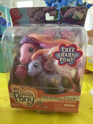 My Little Pony G3 Rainbow Flash With Super Long Hair & Bonus Baby Pony ...