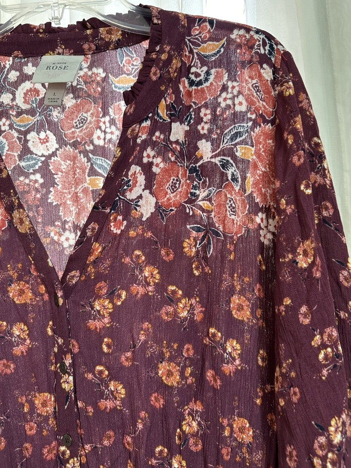 Women's Flutter Long Sleeve Wrap Dress - Knox Rose Burgundy Floral L | eBay