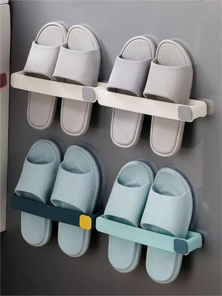 Bathroom Slipper Shelf No Punching Wall Mounted One Piece Shoe Rack ...