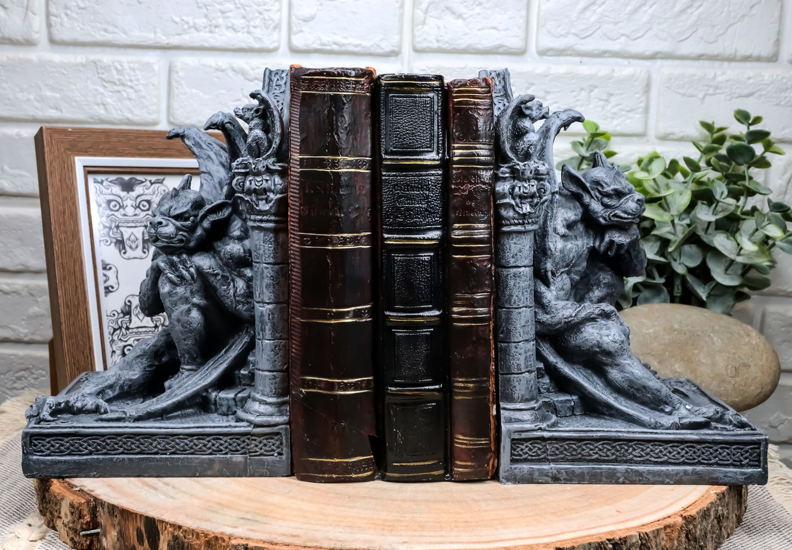 Medieval Age Gothic Sculptural The Thinker Gargoyle Bookends Figurine ...