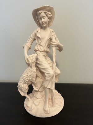 Italian Capodimonte Signed Mario Pegoraro Shepherd Boy and Sheep Statue ...