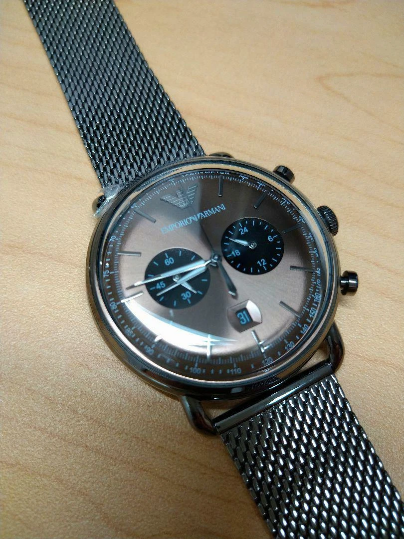 Emporio Armani Aviator Brown Dial Grey Mesh Bracelet Watch