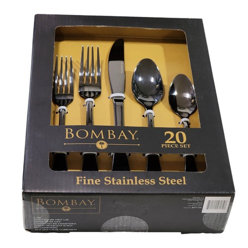 Bombay 20 Pc Set MARSALA Fine Stainless Steel Utensils Flatware Black ...