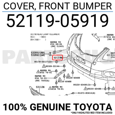 5211905919 Genuine Toyota COVER, FRONT BUMPER 52119-05919 | eBay