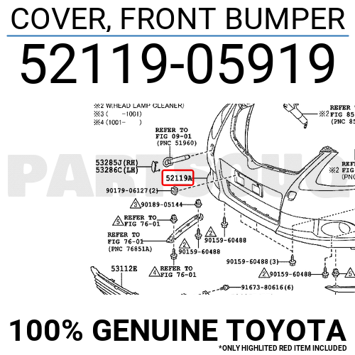 5211905919 Genuine Toyota COVER, FRONT BUMPER 52119-05919 | eBay