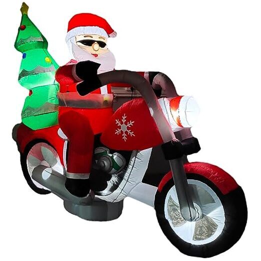 7-Ft. Wide Santa on Motorcycle Blow Up Inflatable with 7ft Santa ...