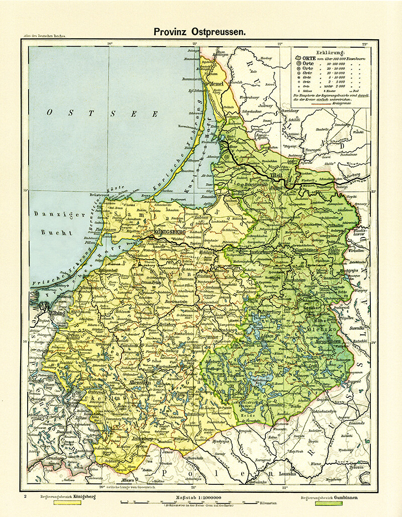 Provinz Ostpreussen Königsberg Allenstein Bezirke Karte Deutsches Reich ...