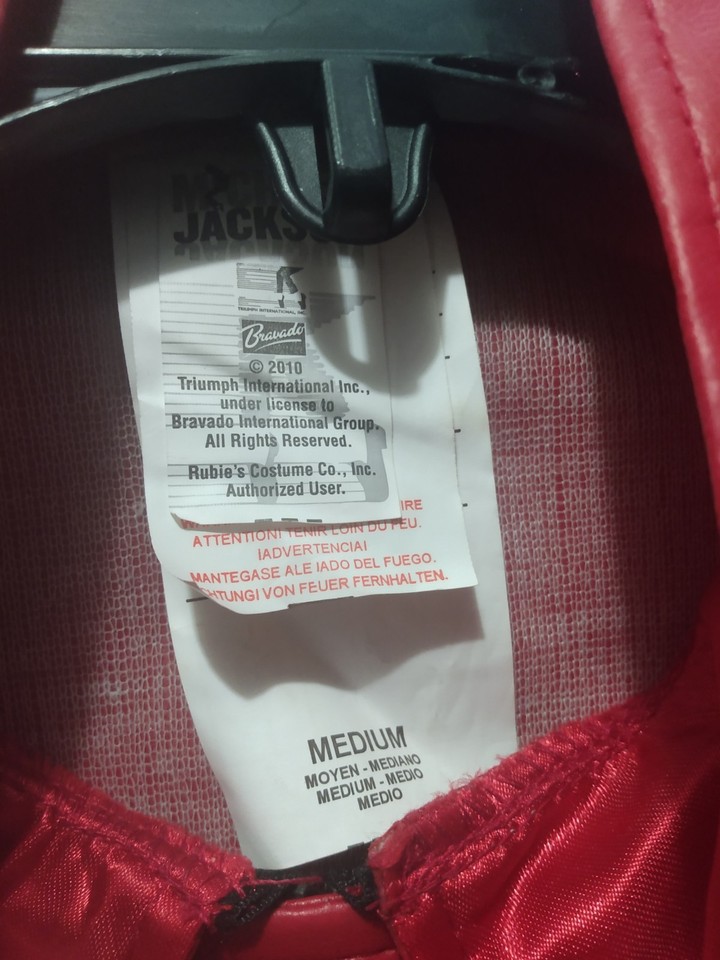 michael jackson costume red jacket thriller and curly wig with glasses ...