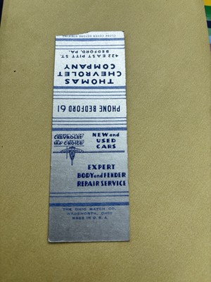 30s Bedford PA Salesman Sample Advertising Matchbook Chevrolet ...