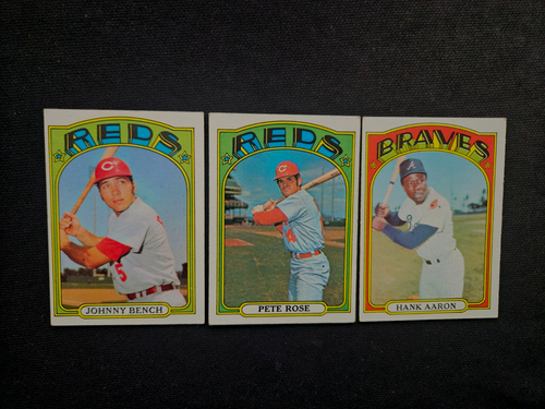 1972 Topps Pete Rose Hank Aaron Johnny Bench Baseball Lot 3 Reds Braves ...