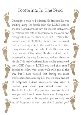 Footprints In The Sand Poem Printable Version Footsteps Footprints In