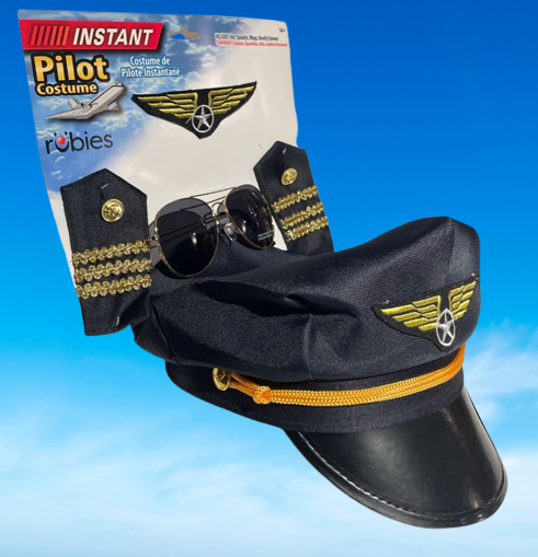 INSTANT PILOT KIT Hat Epaulets Wing Patch Sunglasses Adult Costume ...