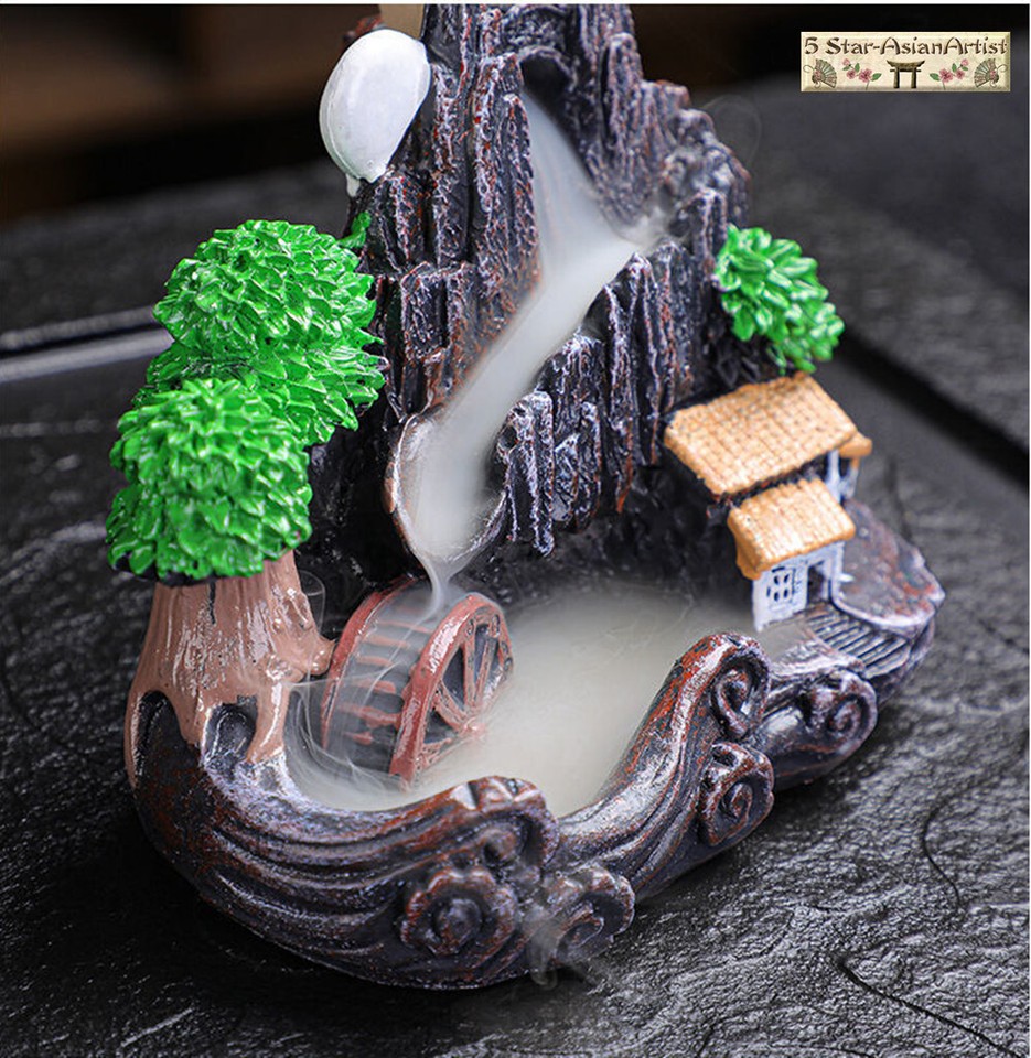 Big Backflow Incense Cones Burner Holder Village Mountain & Free Cones ...