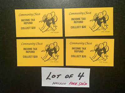 Monopoly 1996 INCOME TAX REFUND Community Chest Card LOT OF 4 Free ...