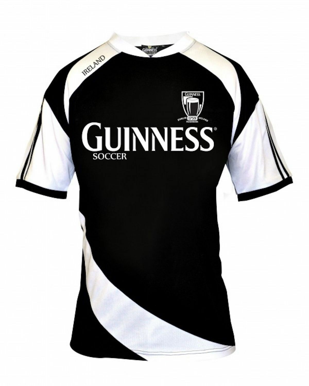 Guinness Soccer Jersey Mens Irish Ireland Beer Pint Black & White Shirt ...