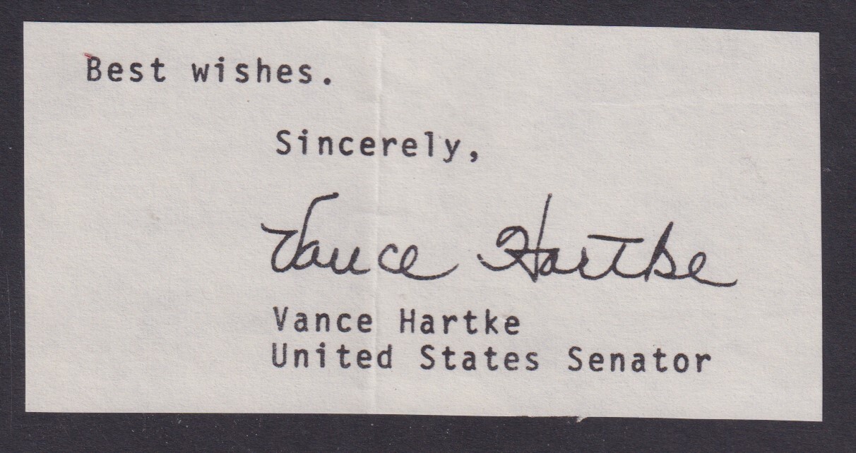 Vance Hartke (1919-2003), US Senator from Indiana, autograph on ...