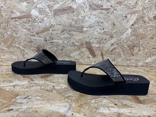 Skechers Cali Yoga Foam Size 7 UK Flip Flop Black And Silver Wedge ...