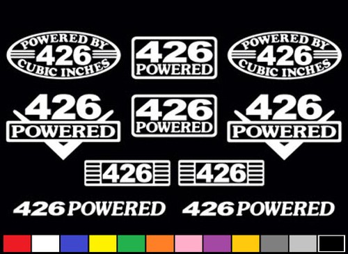 10 DECAL SET 426 CI V8 POWERED ENGINE STICKERS EMBLEMS VINYL MOTOR ...