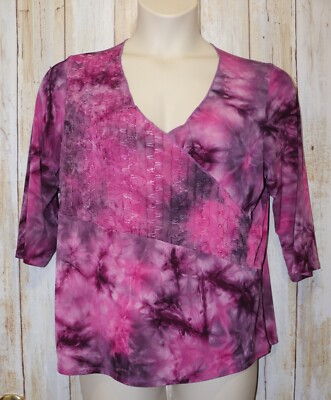 Womens Pink Purple Embroidered Only Nine 3/4 Sleeve Shirt Size 1X ...