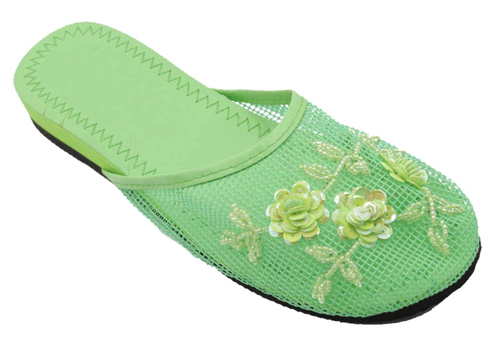 Women's Chinese Mesh Slipper Sequin Floral Beaded Sandals Flip Flops ...