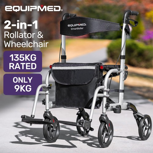 EQUIPMED 2-in-1 Wheelchair Walking Frame Rollator Walker Mobility Aid ...