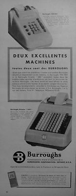PUBLICITÉ BURROUGHS DEUX EXCELLENTES MACHINES TEN-KEY ET LA DIRECTOR ...