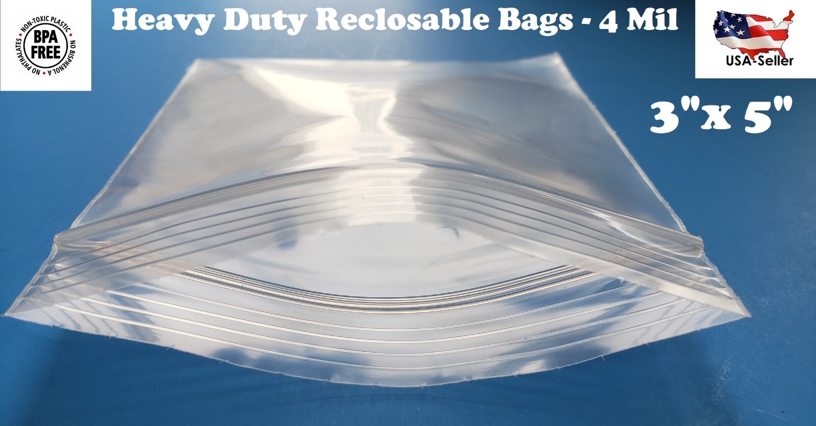 3"x 5" Clear 4 Mil Plastic Zip Seal Bag Reclosable Top Lock 4Mil Small ...