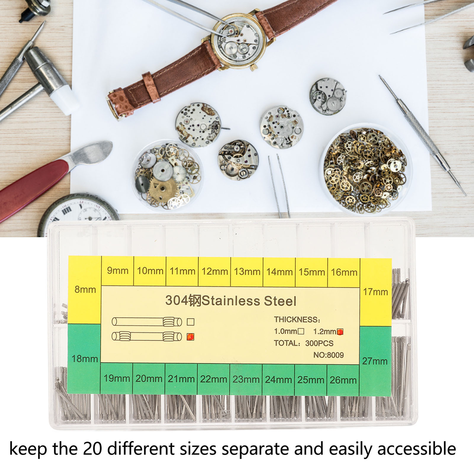 300Pcs 1.2mm Watch Band Spring Bar Link Pins Stainless Steel Double End ...