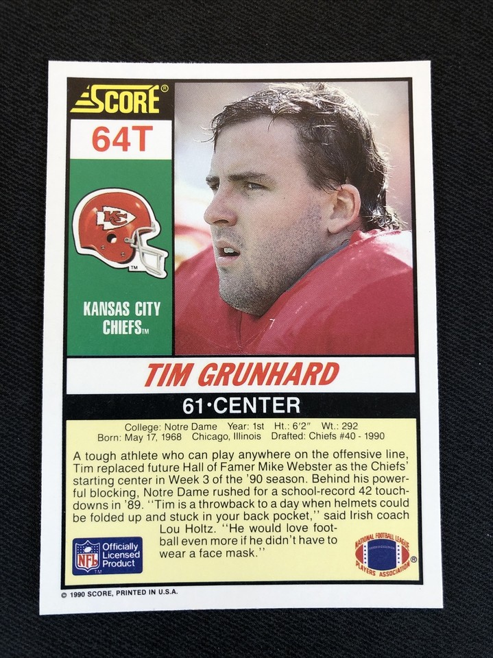 1990 Score Supplemental Football Card #64T Tim Grunhard. Cheap Shipping ...