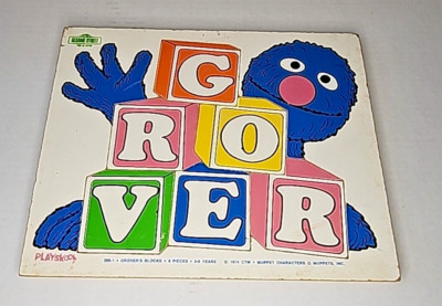 Playskool Wood Puzzle Grover's Blocks 205-1 Sesame Street 6 piece ...