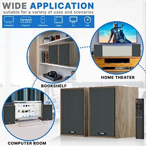 Pyle Powered Bookshelf Speakers - HiFi Studio Monitor/Computer Desk ...