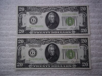 1928 B $20 FRN GOLD DEMAND NOTE Chicago G Fr 2052 G LIGHT VIVID YELLOW ...