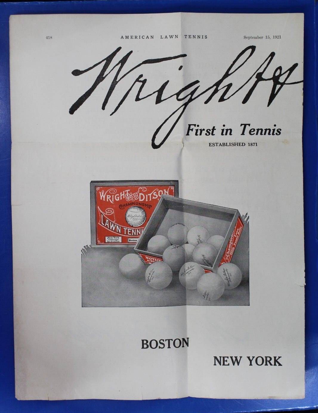 Wright and Ditson Lawn Tennis Ball Ad from American Lawn Tennis Sept ...