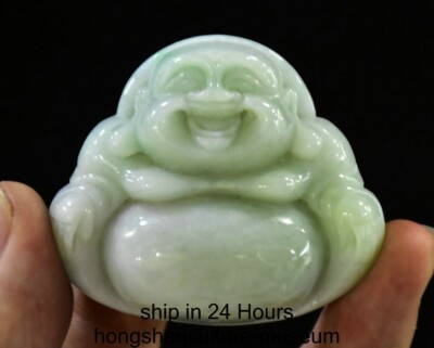 2" Old Chinese Buddhism Emerald Jadeite Happy Laugh Maitreya Buddha ...