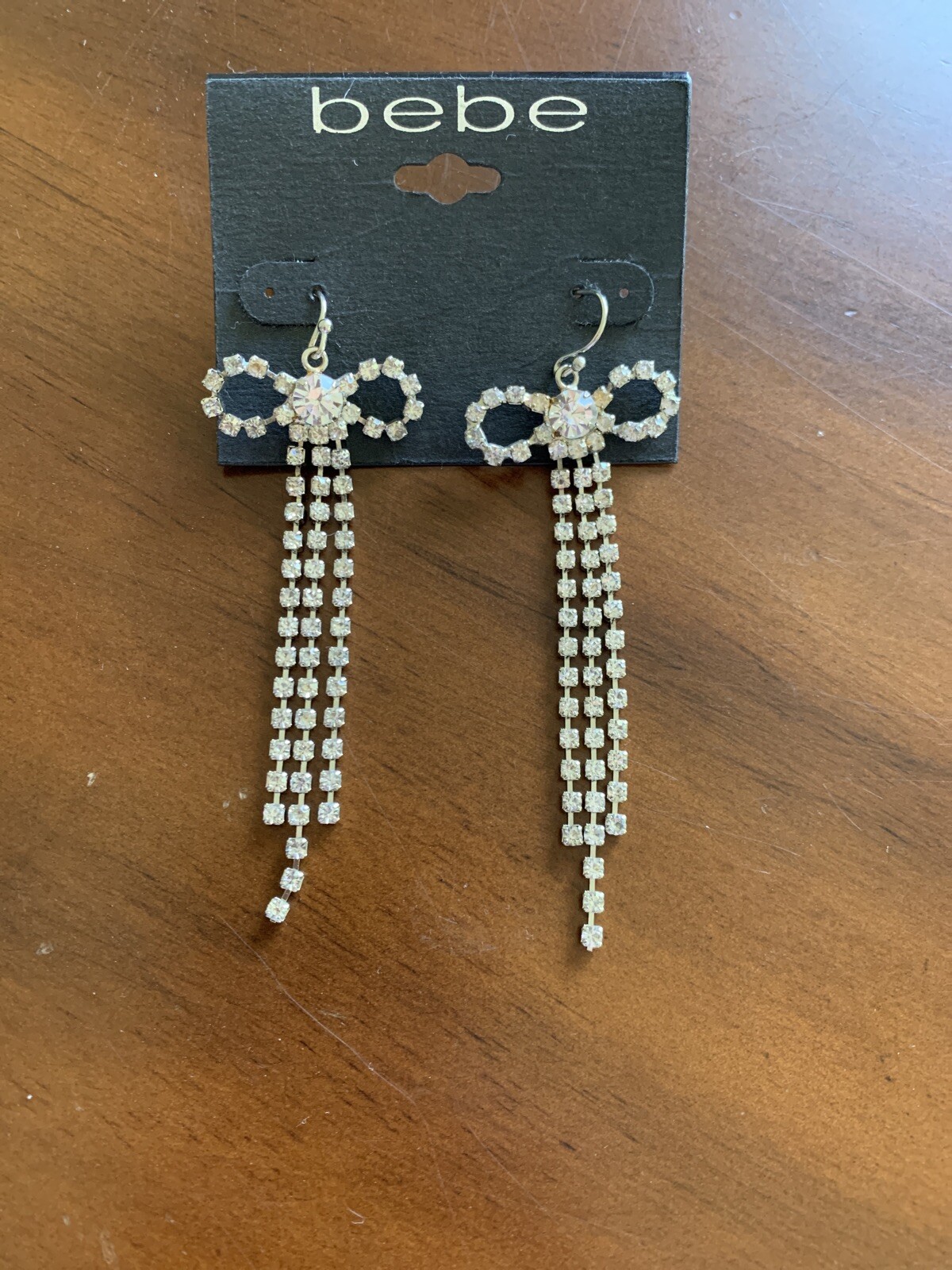 Bebe Bowtie Drop Rhinestone Earrings Nwt | eBay