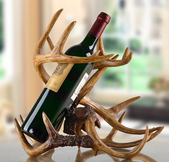 Rustic Cabin Resin Antler Horn Wine Bottle Rack Holder Centerpiece ...