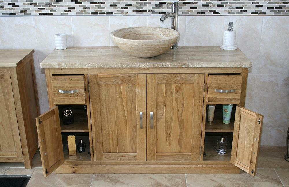 Solid Oak Bathroom Vanity Unit | Oak Sink Bathroom Cabinet | Stone ...