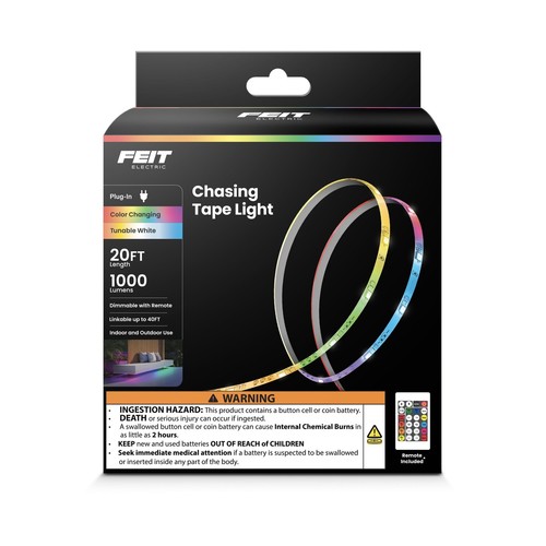 Feit Electric 20 Ft Chasing Tunable White LED Tape Light RGB Colors ...