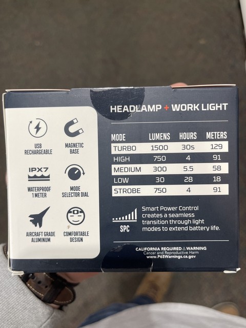 NEBO Transcend 1500 Rechargeable Headlamp with 1500 Lumen Turbo Mode ...