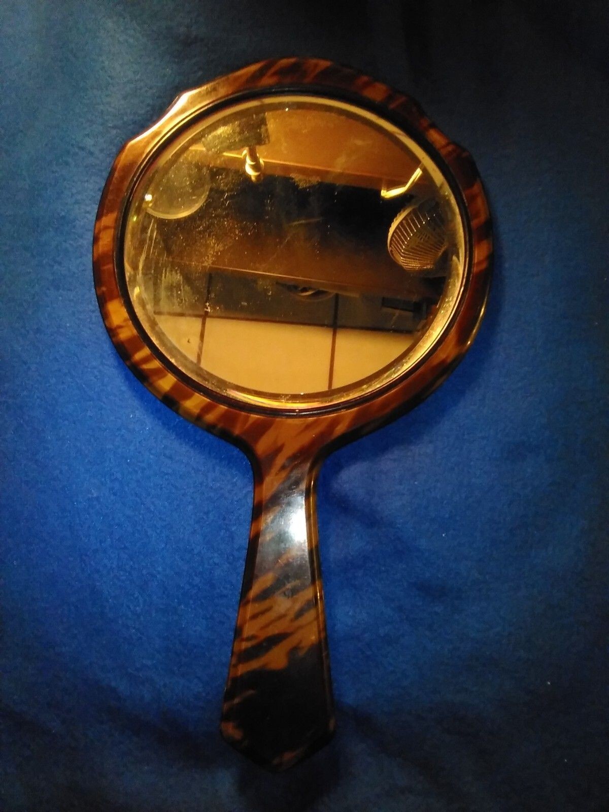 Antique Victorian Handheld Faux Tortoise Shell Pattern Round Long ...