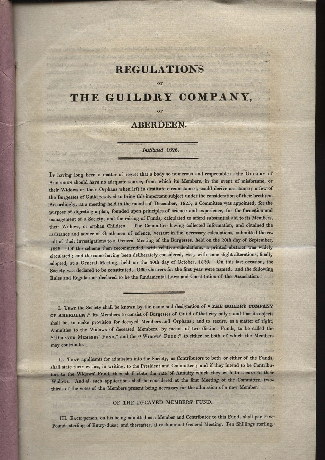 1830 VERY RARE Pamphlet,REGULATIONS of THE GUILDRY COMPANY OF ABERDEEN ...