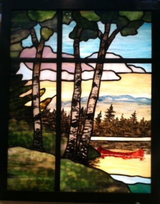 One Of A Kind Custom Stained Glass Lake Canoe Nature Scene Hanging | eBay