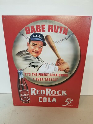 Babe Ruth Red Rock Cola 5 Cents Reproduction Tin Metal Sign Wall Decor ...