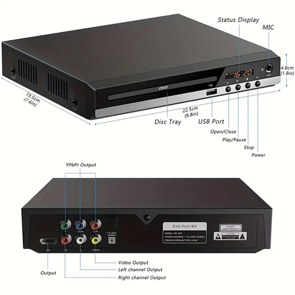 DVD DIVX CD MP3 Player ALL REGION FREE USB Player HD 1080p (HD) Brand ...