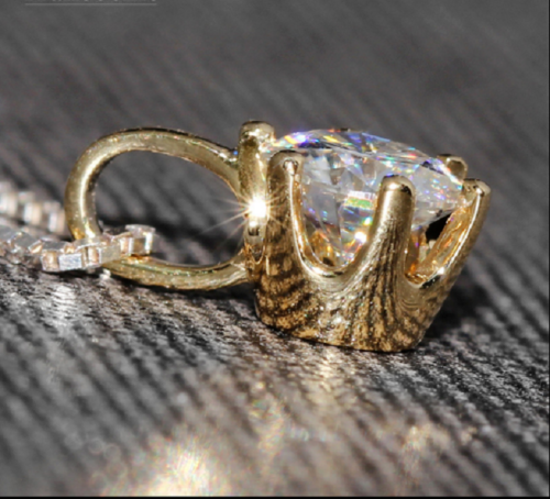 3Ct Round Cut 8mm Diamond Solitaire Pendant 14K Yellow Gold Finish Free ...